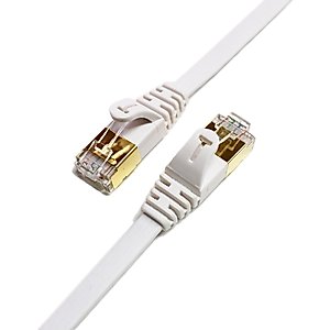 Tera Grand - 12FT - CAT7 10 Gigabit Ethernet Ultra Flat Patch Cable for Modem Router LAN Network, Gold Plated Shielded RJ45 Connectors, Faster Than CAT6a CAT6 CAT5e, White
