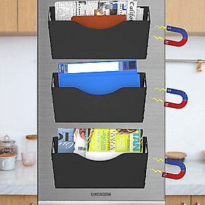 BSJYMJIAJU Magnetic File Holder, 3 Pockets, Black, Metal