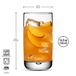 Set of 4 Highball Glasses 16 Oz Collins Cocktail Drinking Glass Cups, Bubble Base Glassware for Water, Juice, Cocktails, Beer Pint Glasses, Modern Basic Tumblers.