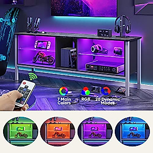 Bestier LED TV Stand, Modern Gaming Entertainment Center for 65/70 inch tv, Wood TV Stand with Glass Shelves for Living Room Bedroom, Black Marble