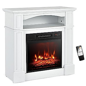 GOFLAME 32" Electric Fireplace with Mantel and Remote Control, Freestanding Mantel Fireplace Heater with 3 Flame Brightness, Thermostat, 6H Timer, Overheat Protection, CSA Certified, 1400W (White)