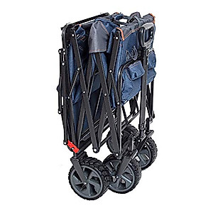 Mac Sports Utility Wagon Outdoor Heavy Duty Folding Cart Push Pull Collapsible with All Terrain Wheels and Handle Portable Lightweight Adjustable Folded Cart Landscape Wagon (Denim Blue)