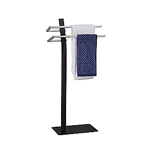 KB Designs - Modern Metal Freestanding Bathroom Towel Rack Stand, Black/Chrome