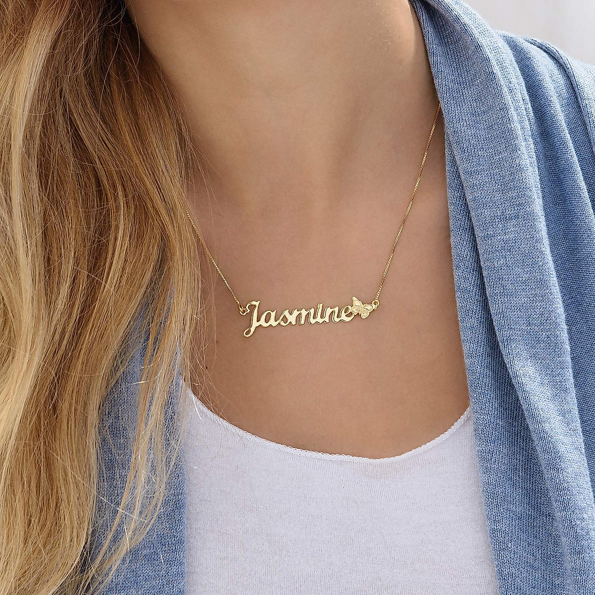 MyNameNecklace Women's Personalized Necklace with Butterfly Charm - Custom Gift- 10K Solid Gold Pendant