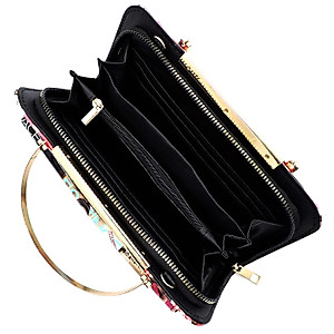 Magazine Cover Collage Round Top Handle Crossbody Bag Clutch Wallet (Grey/black)