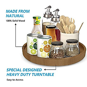 Lazy Susan Turntable Cabinet Organizer, Wood Kitchen Turntable Storage Organizer for Kitchen Cabinets, Pantry, Refrigerator, Counter top, Spinning Counter Storage Organization
