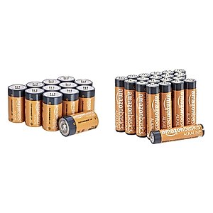 Amazon Basics 12 Pack C Cell All-Purpose Alkaline Batteries, 5-Year Shelf Life, Easy to Open Value Pack & 20 Pack AAA High-Performance Alkaline Batteries, 10-Year Shelf Life, Easy to Open Value Pack