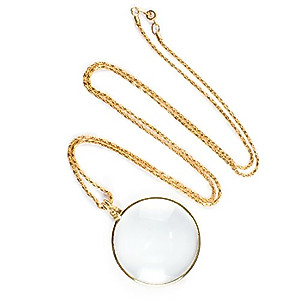 Necklace with 1-3/4 Inch Optical Magnifier Lens and 36-Inch Gold Chain for Library, Reading Fine Print, Zooming, Increase Vision, Jewelry