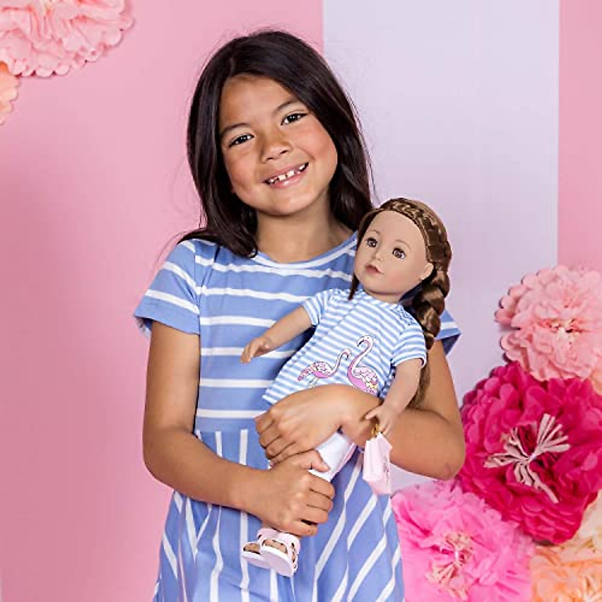 ADORA Amazon Exclusive Amazing Girls Collection, 18” Realistic Doll with Changeable Outfit and Movable Soft Body, Birthday Gift for Kids and Toddlers Ages 6+ - Ava with Summer Flamingo Outfit