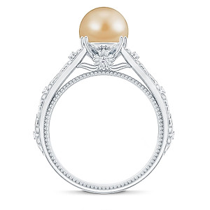 Rosec Jewels Natural Golden South Sea Pearl Solitaire Ring, Handpicked Certified 8MM Pearl Engagement Ring For Women, AAA Quality, 14K White Gold, Size:US 8.00