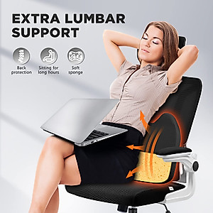Soontrans Black Ergonomic Office Chair with Lumbar Support Pillow, Mesh Office Chair with Headrest & Adjustable Arms, Rocking Office Desk Chair, Comfortable Ergonomic Chair, Ergo Chair
