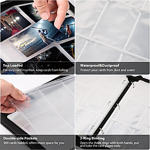 WOT I Trading Card Binder, 900 Pockets Card Binder Sleeves with Zipper, Double Sided Pockets Card Holder Carry Card Case for Baseball Card, Football Card