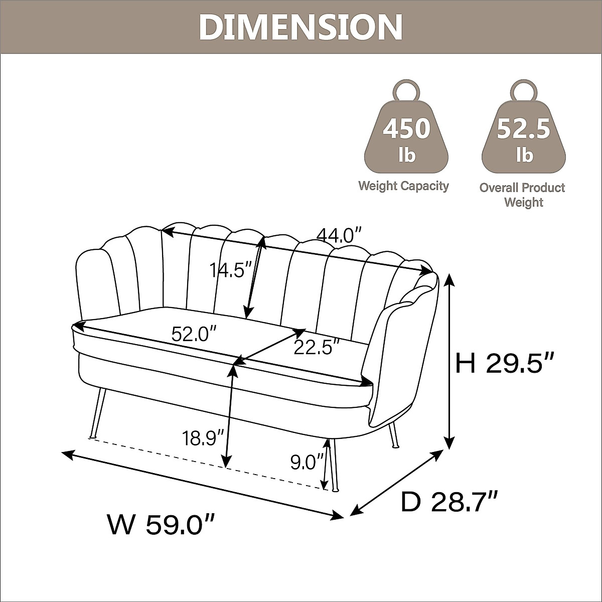 Chifee & Vingol Upholstered Small Loveseat for Small Space with Golden Legs,Ivory