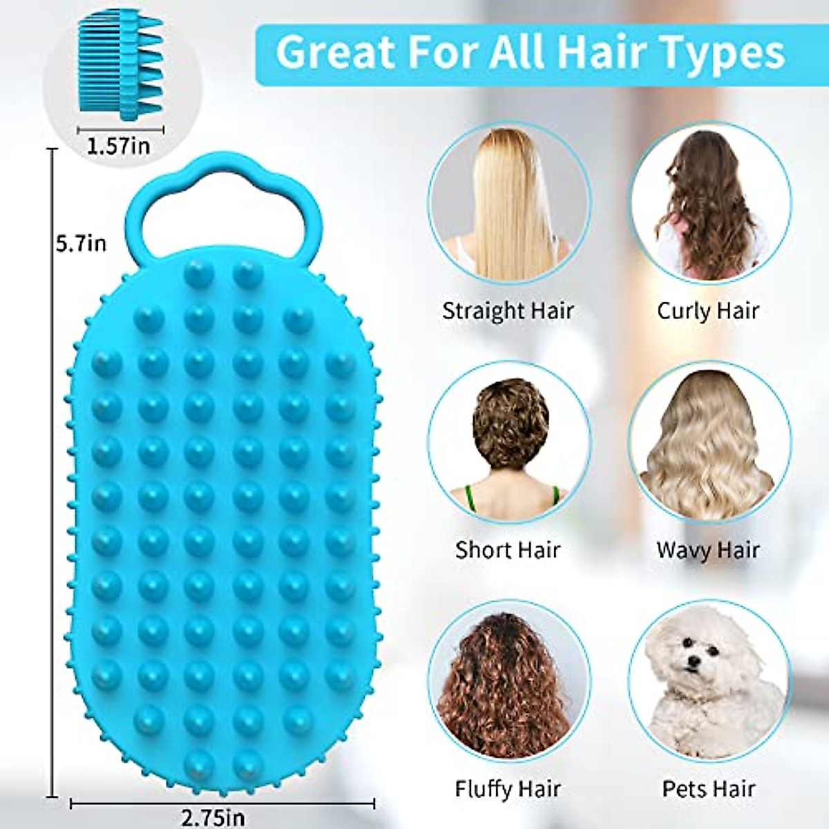 BathWe 2 Pack Silicone Body Scrubber, 2 in 1 Shower and Shampoo Scalp Massager Brush for Dry and Wet, Men Women Bath Exfoliate Accessory (Large)