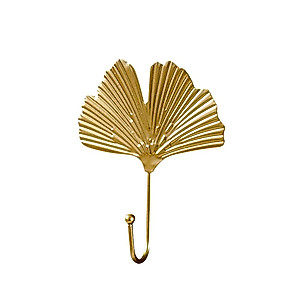 Decorative Leaves Iron Hooks, Set of 4 Leaf Shaped Self Adhesive Wall Shower Curtain Coat Hooks, Modern Key Holder Wall Mounted Metal Iron Gold Single Prong Coat Hanger for Hallways, Living Room