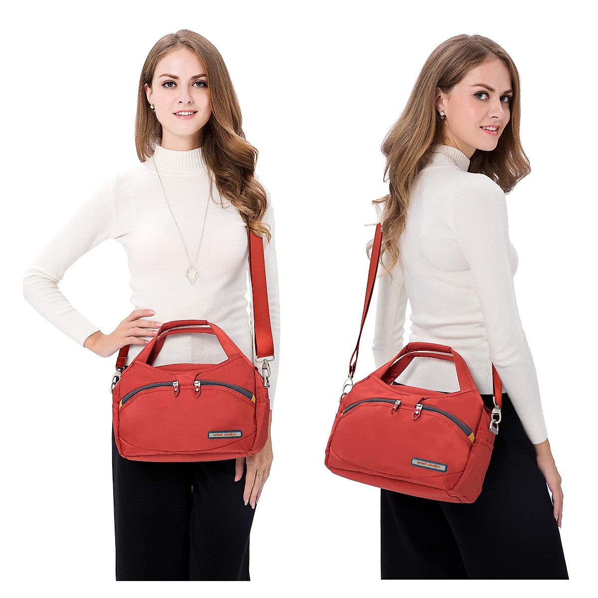 La Packmore Waterproof Nylon Crossbody Bags for Women Multi-Pocket Shoulder Bag Travel Purse and Handbag (Papaya)