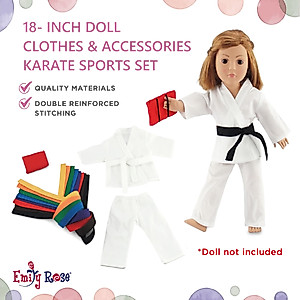 Emily Rose 18 Inch Doll Karate Clothes & Accessories Taekwondo Martial Arts Gift Set - includes all 9 Color Accessory Belts | Gift Boxed! | Compatible with 18" American Girl Dolls