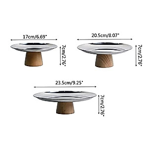 SUSOSU Breakfast Tray Stainless Steel Round Storage Tray with Wood Base Desktop Kitchen Serving Plate (Color : Small)