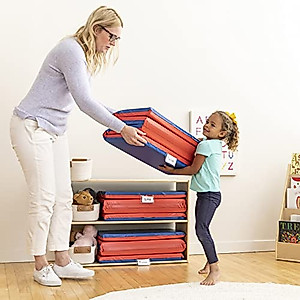ECR4Kids Premium Folding Rest Mat, 4-Section, 2in, Sleeping Pad, Blue/Red, 5-Pack
