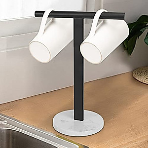 NearMoon T-Shape Hand Towel Holder-Bathroom Towel Rack-Stand with Balanced Base Towel Bar for Bathroom Kitchen Vanity Countertop, Modern Stand Towel Ring (Marble Base, Black)