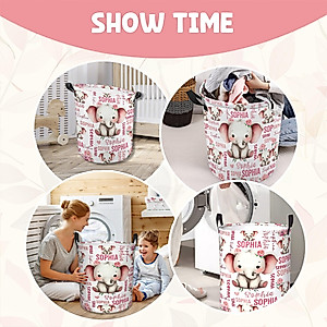 Custom Elephant Laundry Baskets,Personalized Elephant Gifts,Customize Baby Name Laundry Hamper for Kids Boys Girls Adults,Collapsible Clothes Storage Organizer,One Size