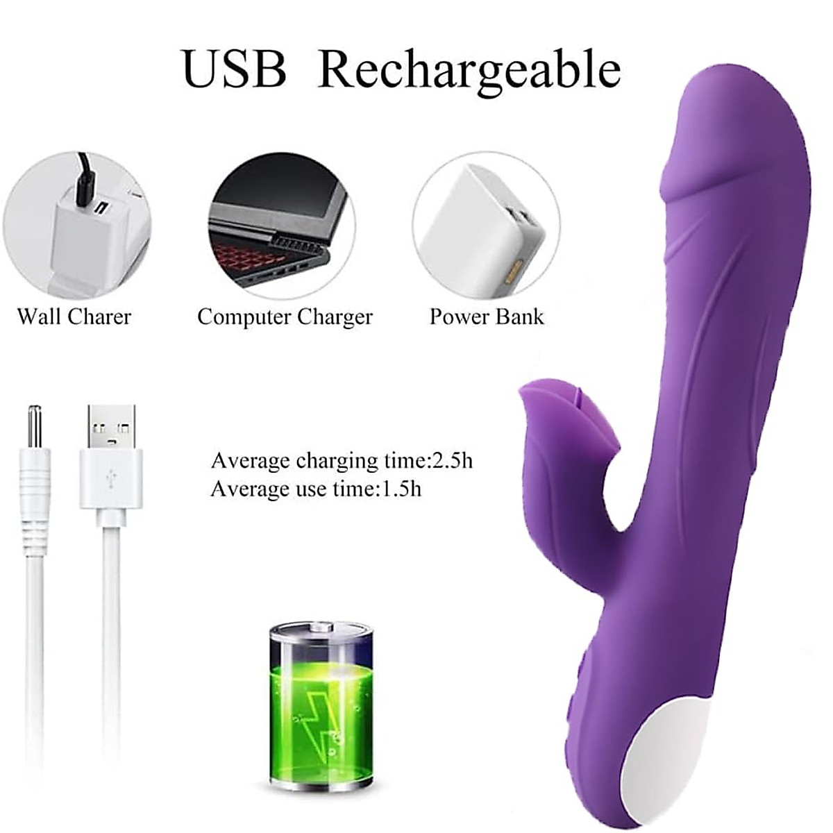 Beegu Personal Handheld 9 Inch High Intensity Vibrating Massager, Cordless Electric 7 Speed Vibrators Deep Tissue Massage for Portable Women Massager for Full Body, Purple