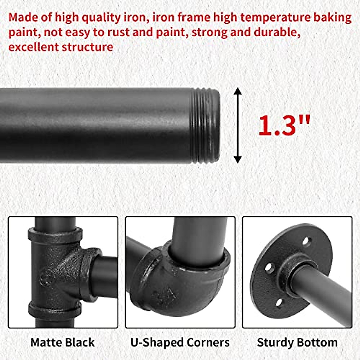 PNBO Wall Mounted Clothes Rack 59 in Length,Industrial Pipe Clothing Rack Wall Mounted Max Load 132Lb,Wall Mounted Garment Rack Space-Saving,Clothes Hanging Rod Bar Multi-Purpose Hanging