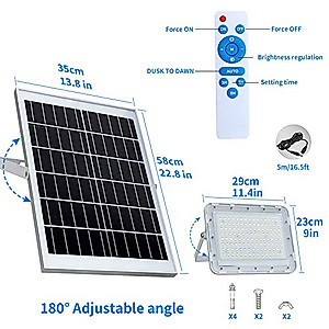 300W LED Solar Flood Lights,24000Lumens Street Flood Light Outdoor IP67 Waterproof with Remote Control Security Lighting for Yard, Garden, Gutter, Swimming Pool, Pathway, Basketball Court, Arena