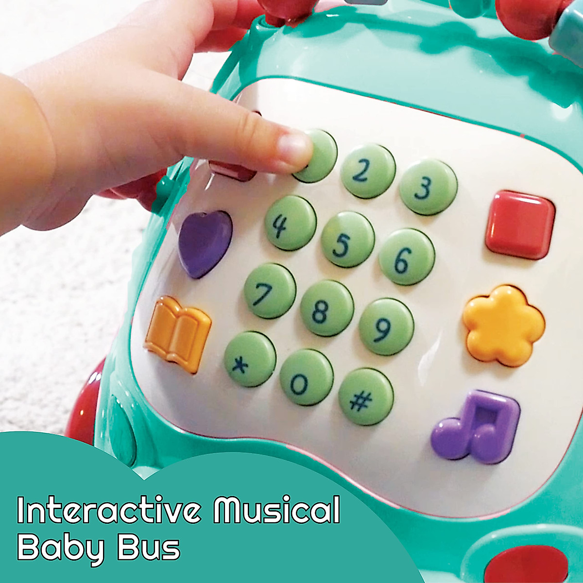 Musical Baby Bus Toys with Sound Effects, and Early Learning Activities for Toddlers 1-3, Fun and Interactive Play with Music, Sounds, Telephone, Drum, Shapes and Colors, Pink
