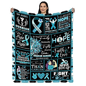 Ovarian Cancer Gifts for Women, Ovarian Cancer Awareness Throw Blanket for Women, Gifts for Ovarian Cancer Survivor, Mothers Day Blanket Gifts for Ovarian Cancer Patients, Teal Blanket 50"x60"