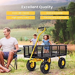 VIVOHOME Heavy Duty 880 Lbs Capacity Mesh Steel Garden Cart Folding Utility Wagon with Removable Sides and Wheels (Black) and Upgraded Heavy Duty 180 Lbs Collapsible Foldable Wagon Patio Garden Cart