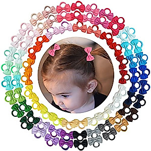 80PCS Tiny Hair Ties With Bows Baby Bows Rubber Bands Hair Ties Soft Elastics Ponytail Holders Hair Accessories for Infants Toddlers Baby Girls Multi-colored