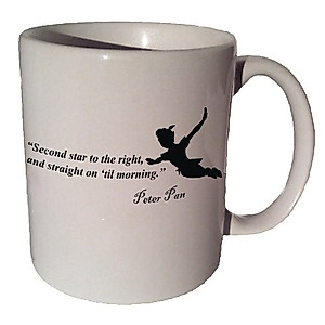 JINDOOY Second Star to The Right, and Straight on 'Til Morning Quote Coffee Tea Ceramic Mug 11 Oz L