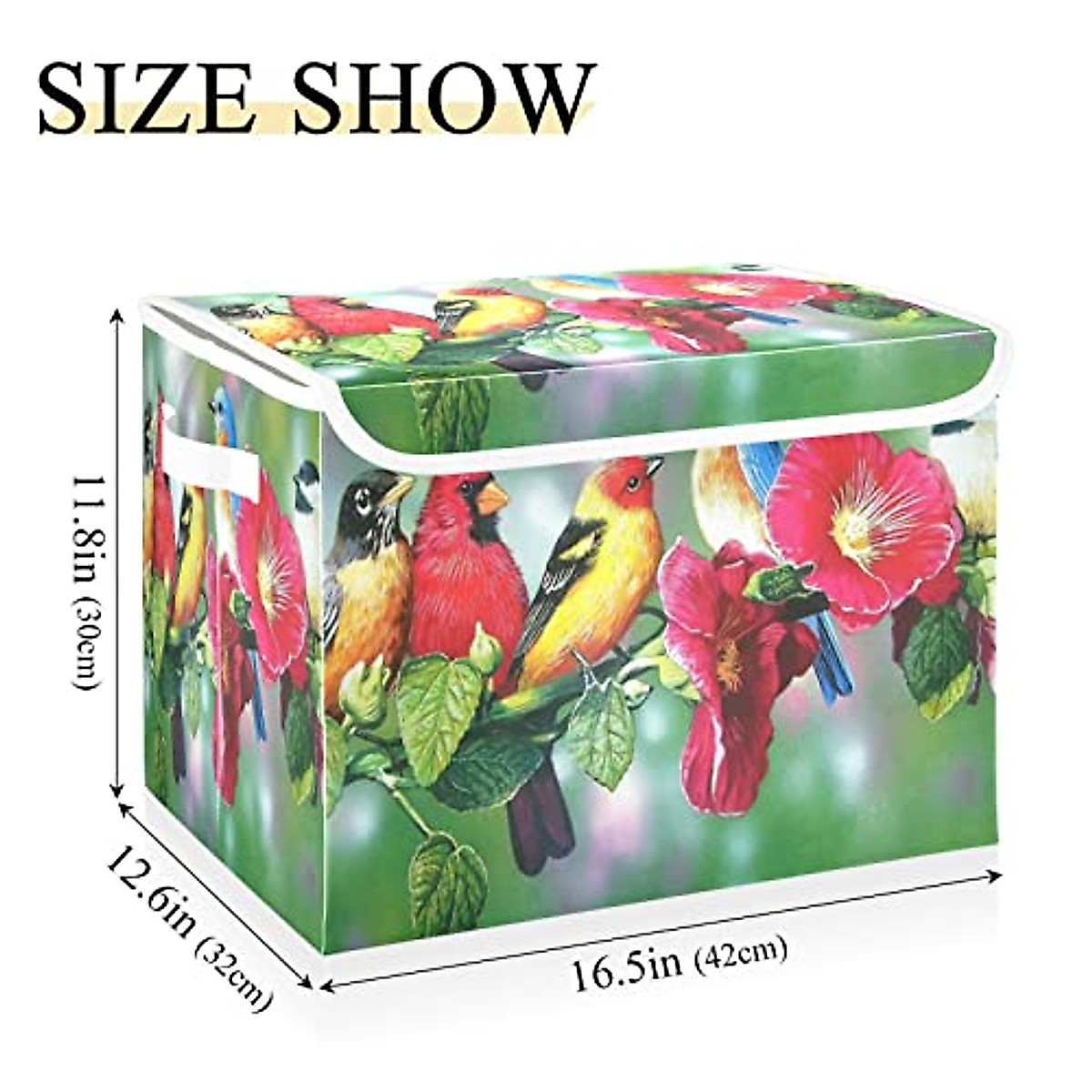 Kigai The Birds Gather on The Branches Storage Basket with Lid Collapsible Storage Bin Fabric Box Closet Organizer for Home Bedroom Office 1 Pack