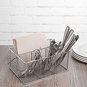 G.E.T. Enterprises Stainless Steel 9.375" x 6.875 Mesh Wire Flatware Basket, 4.5" Deep Iron Chrome Plated Condiments Collection WB-700 (Pack of 1)