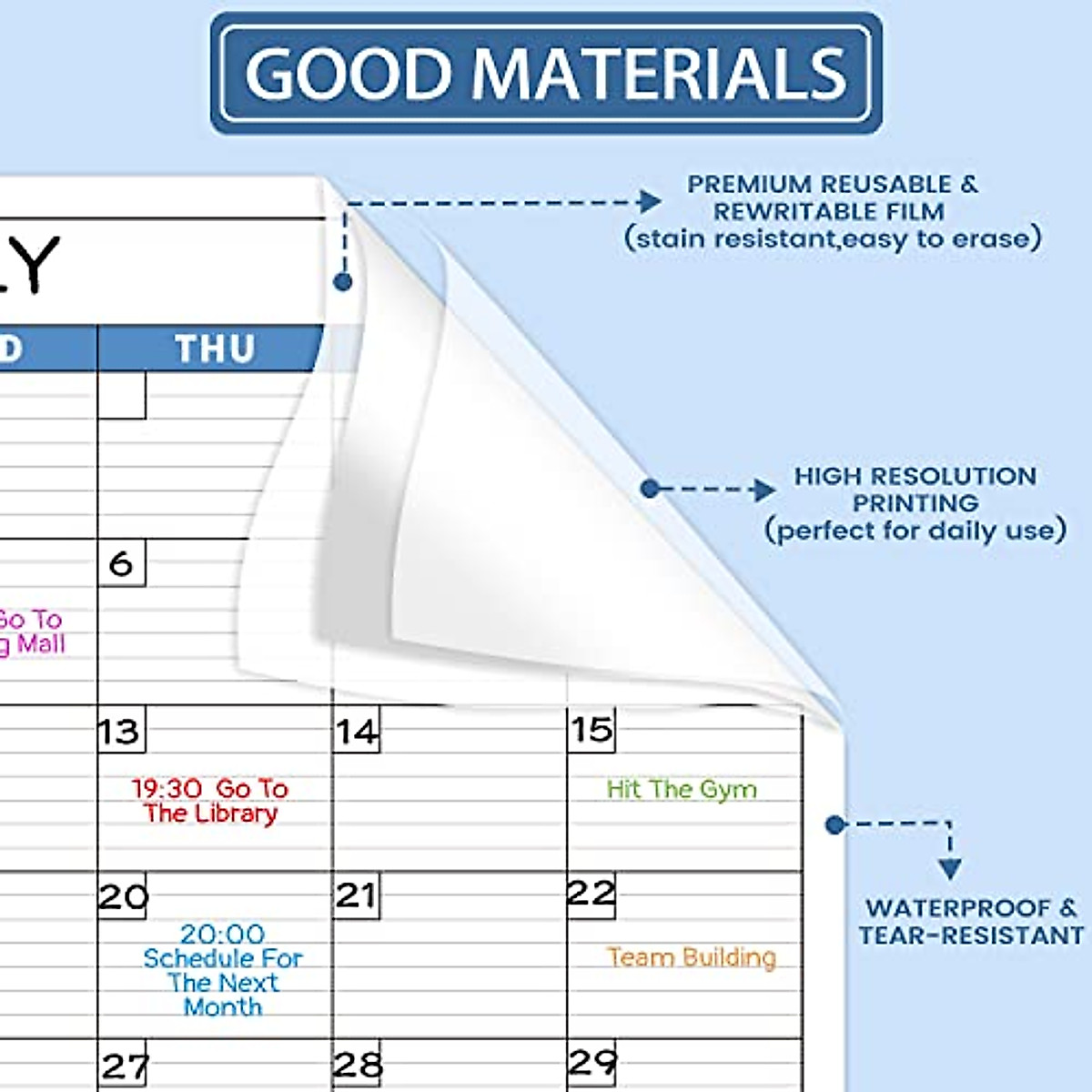 Large Dry Erase Calendar - Dry Erase Calendar for Wall, Undated Monthly Wall Calendar Laminated, 27.8"x 40", Blank Reusable Calendar Planner with Ample Daily Boxes, Notes for Home, Office, Classroom