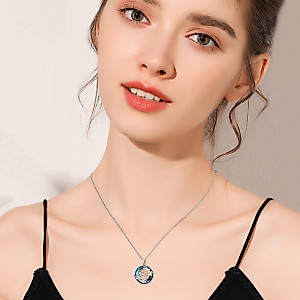 TOUPOP Cherry Blossom Necklace for Women March Birth Flower Necklaces 925 Sterling Silver Dainty Floral Pendant with Blue Circle Crystal March Birth Month Flower Jewelry Birthday Gifts