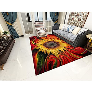 HONGXIU Sunflower Area Rug, 6x8ft,Yellow Sunflower Rug, 3D High-Definition Printing Stereoscopic Rug, Suitable for Living Room Bedroom Kitchen Modern Home Decoration Non-Slip Washable