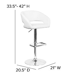 Flash Furniture Erik Comfortable & Stylish Contemporary Barstool with Rounded Mid-Back and Foot Rest, Adjustable Height - White Vinyl with Chrome Base