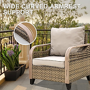 EAGLE PEAK Modern Wicker Outdoor Patio Furniture Set, Patio Conversation Set, 2 Patio Chairs, 3-Seat Loveseat and Coffee Table, 4 Pieces, Brown/Gray