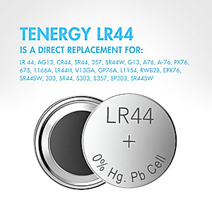 Tenergy 1.5 Volt Battery LR44, Button Cell LR44, ag13/LR44 Batteries Equivalent, Ideal for Watches, Laser Pointers, Small Toys, Portable Electronics, and More, 20 Pack