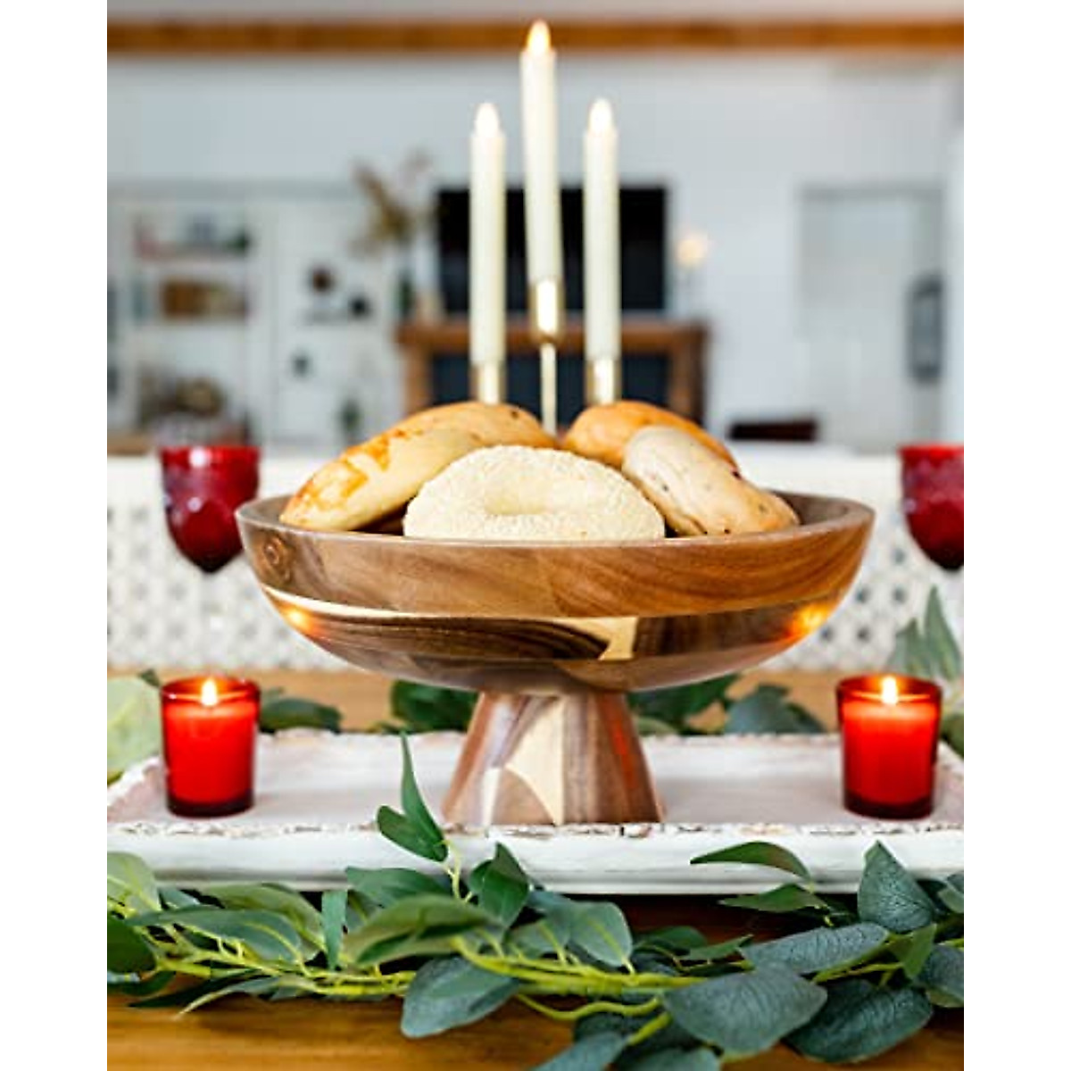 MOXY BARE Wooden Fruit Bowl for Kitchen Counter | Wood Bowl for Décor | Decorative Pedestal Bowl for Dinning Table Centerpiece | Wood Bowl for Coffee Table & Holiday Décor | Acacia Wood