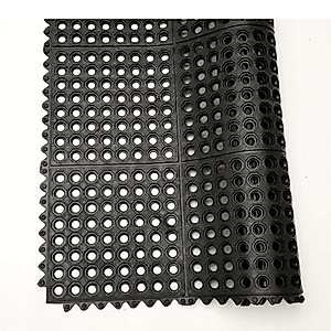 smabee Anti-Fatigue Non-Slip Interlocking Rubber Floor Mat Heavy Duty Commercial Interlock Mats for Indoor Restaurant Kitchen Bar Bathroom 36" x 36" (Black)