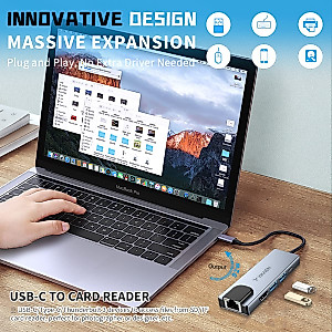 USB C Hub,YIKAIEN 5 Ports USB Type C to Ethernet HDMI USB 3.0 Type C Port Hub Adapter Compatible with MacBook Pro Air iMac Samsung Galaxy Note LG Chromebook Pixelbook Dell XPS Oculus Rift