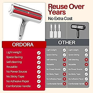Reuseable Hair Remover - ORDORA Pet Hair Roller for Cat, Couch, Furniture, Carpet and Bedding, Portable Lint Rollers - Perfect Dog Fur Remover Tool