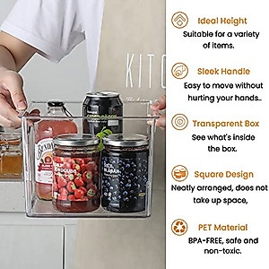 Set Of 4 Clear Organizing Bins, Clear Pantry Storage Organizer Bins Container Refrigerator Organizer, Plastic Storage Bins Cube Bins for Cabinet, Cloest, Cupboard, Home Organization