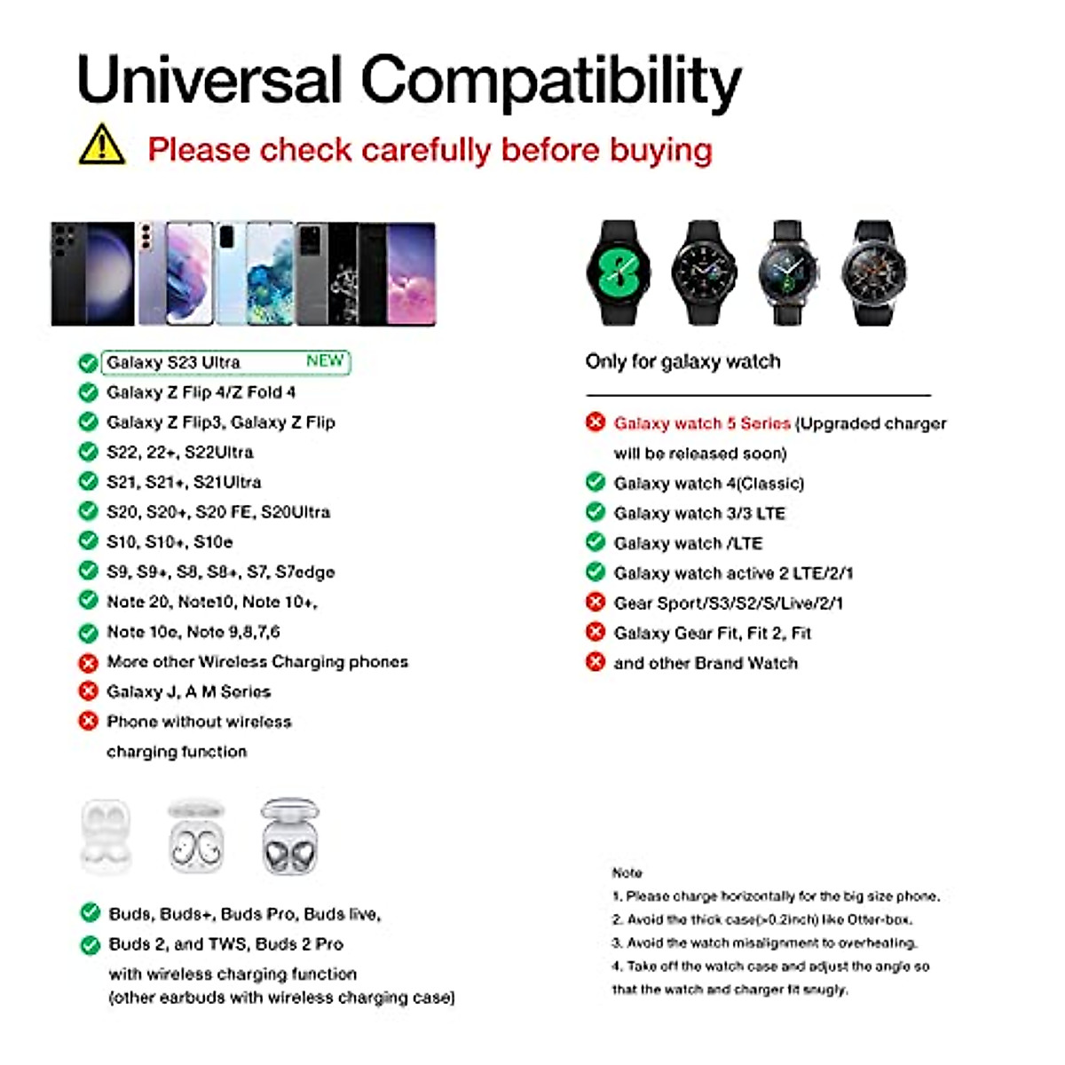 Wireless Charging Station for Samsung, Earteana 3 in 1 Qi Certified Charger/Stand for Samsung Galaxy S23/S22/S21/S20/Note20/10, Galaxy Watch4/Classic/3/1/Active 2/1, Buds+/Live with Adapter (Black)