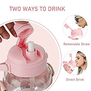 Sursip 42 oz Glass Water Bottle - Aesthetic Water Bottle with Straw/Lid/Handle/Sleeve - Reusable Sport Clear Glass Drinking Bottle for Daily, Workout, Outdoors, School, Work - Khaki