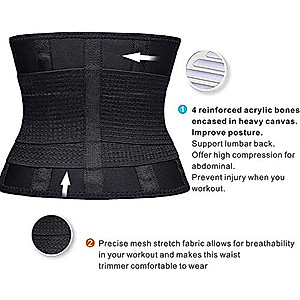YIANNA Women Waist Trainer Belt - Slimming Sauna Waist Trimmer Belly Band Sweat Sports Girdle Belt Weight loss, YA8002-2-Black-S