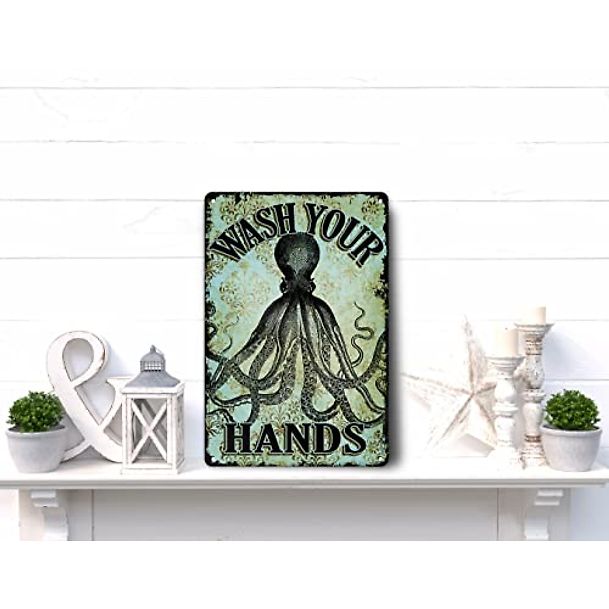 Octopus Wash Your Hands Bathroom Wall Metal Sign